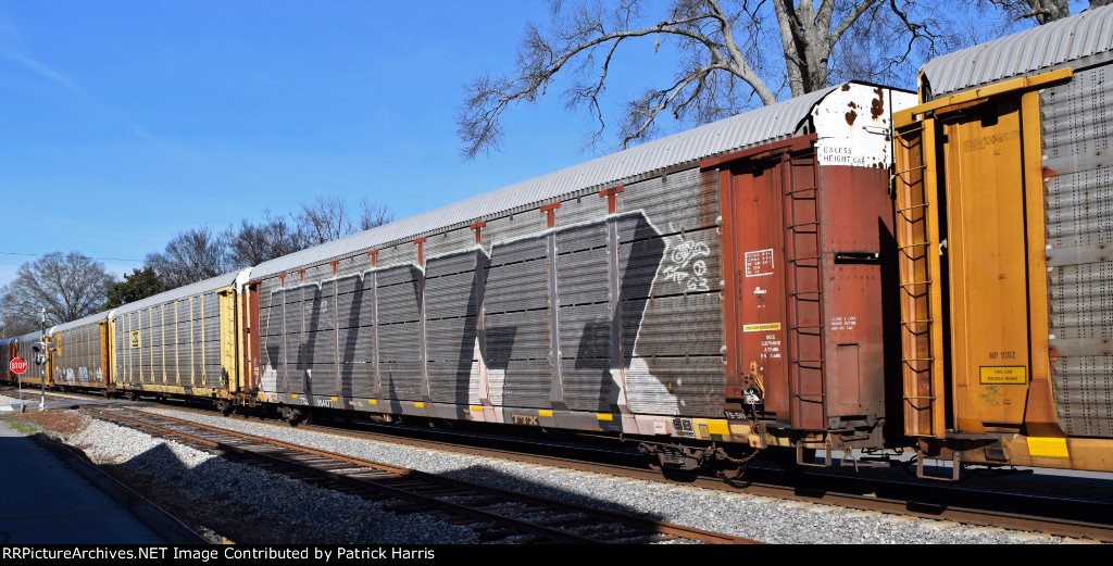 TTGX 964677 04-1973 built 12-1993 rebuilt 89-foot 4-inch flat car with NS 20680 FB-518 Thrall ...